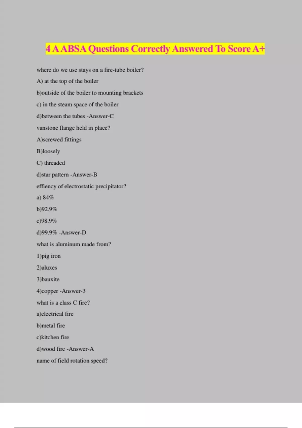 4 A ABSA Questions Correctly Answered To Score A+ - ABSA - Stuvia US