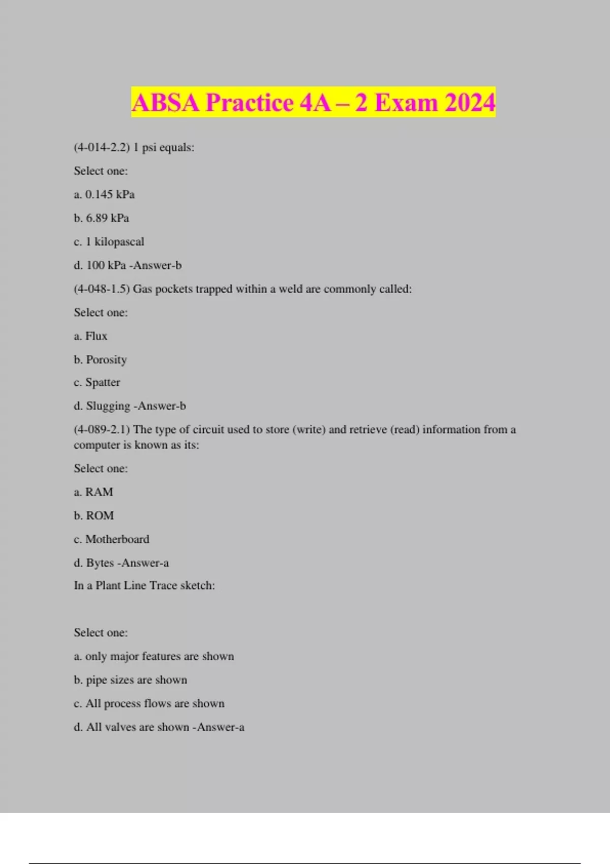 ABSA Practice 4A – 2 Exam 2024 - ABSA - Stuvia US