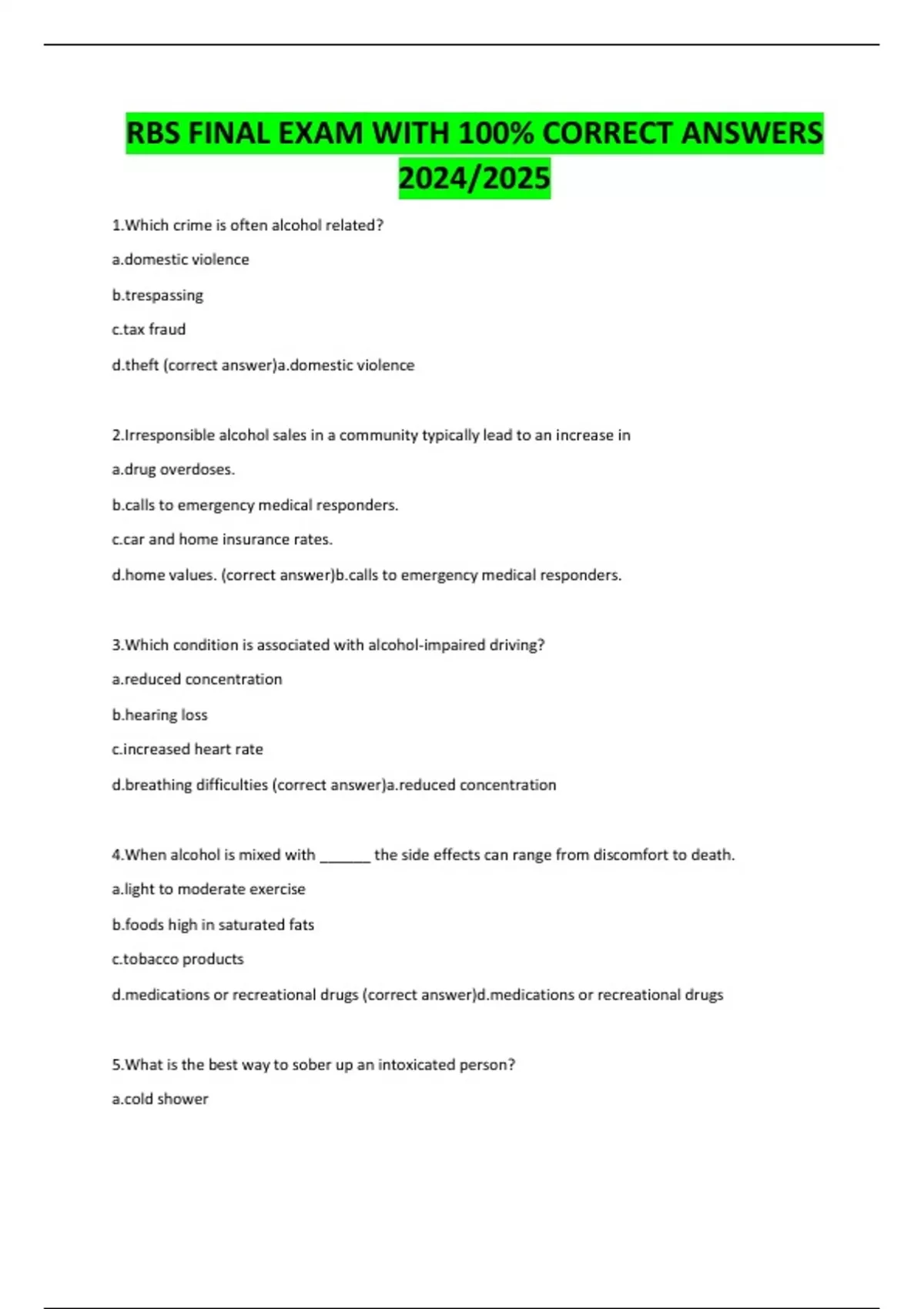 RBS FINAL EXAM WITH 100% CORRECT ANSWERS 2024/ 2025 - RBS - Stuvia US