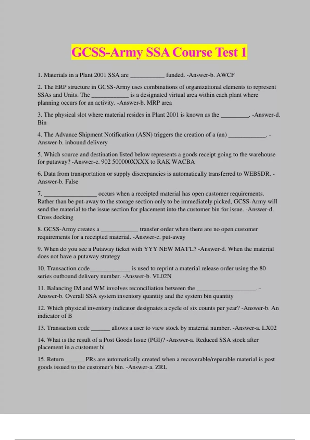 Gcss Army Bundled Exams Questions And Answers 100 Verified And Updated 2024 Graded A