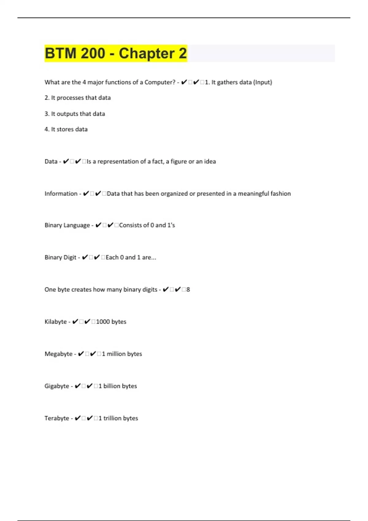 BTM 200 - Chapter 2|102 Questions with 100% Correct Answers | Verified | Updated 2024 - BTM 200 ...