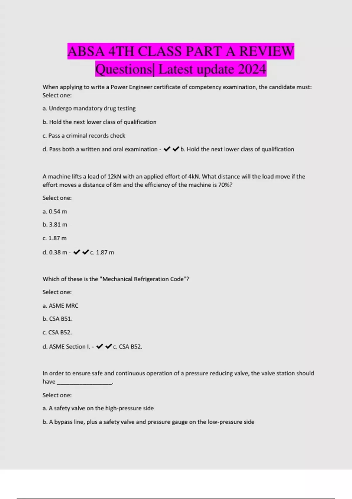 ABSA 4TH CLASS PART A REVIEW Questions| Latest update 2024 - ABSA ...