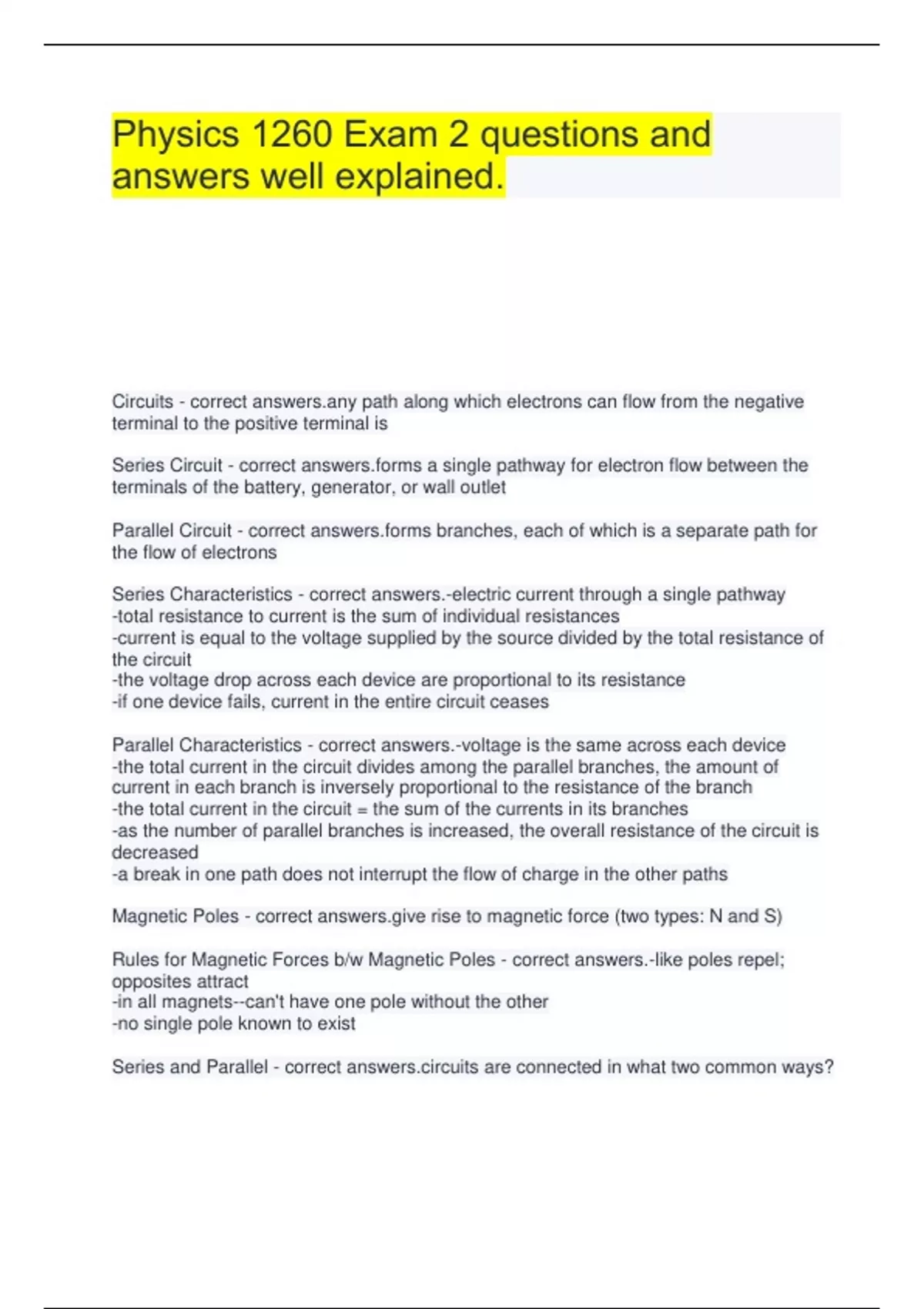 Physics 1260 Exam 2 questions and answers well explained. - Physics ...