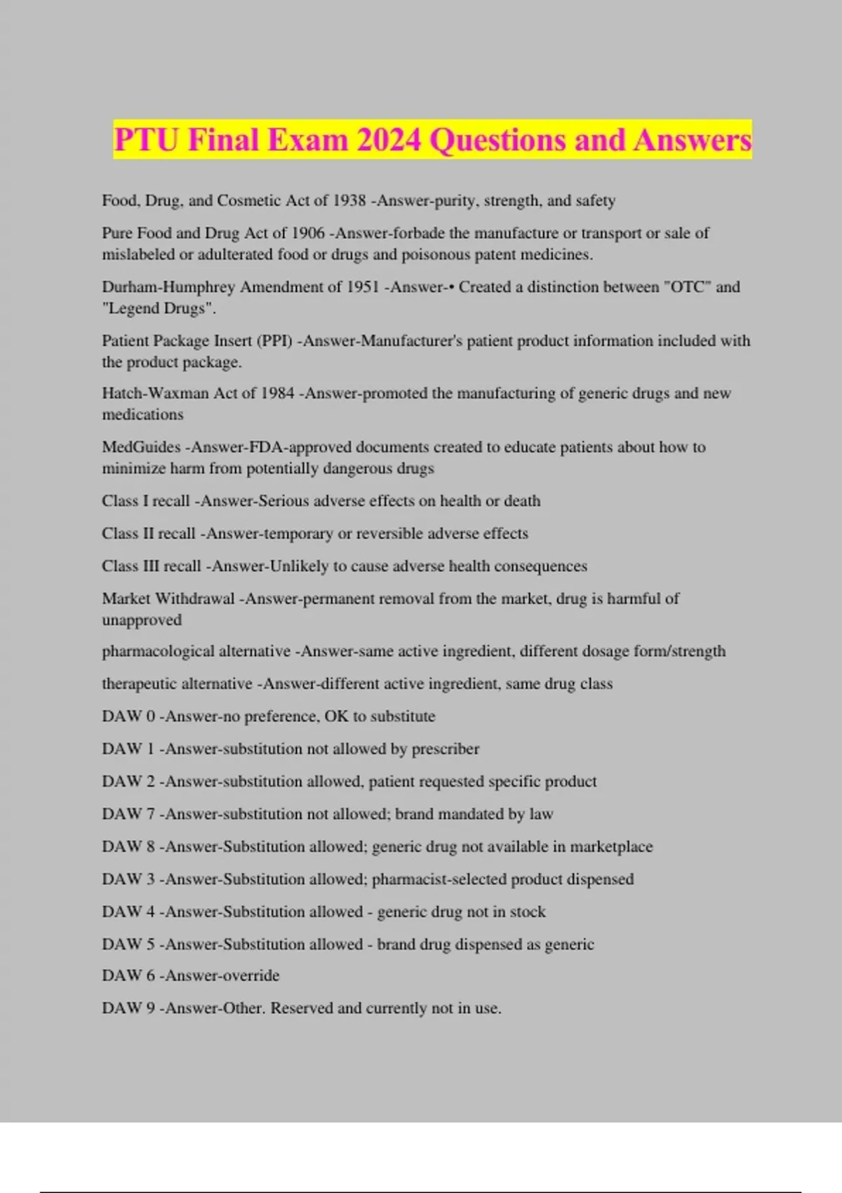 PTU Final Exam 2024 Questions and Answers - PTU - Stuvia US