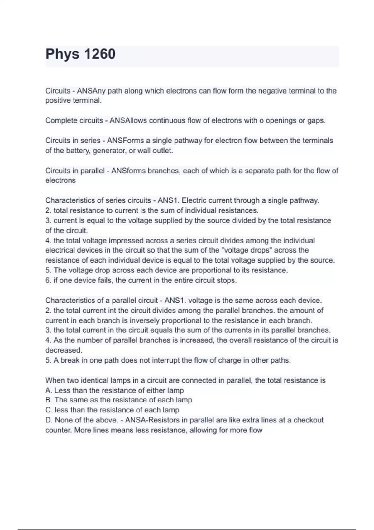 Phys 1260 QUESTION AND ANSWERS 2024 UPDATED - Phys 1260 - Stuvia US