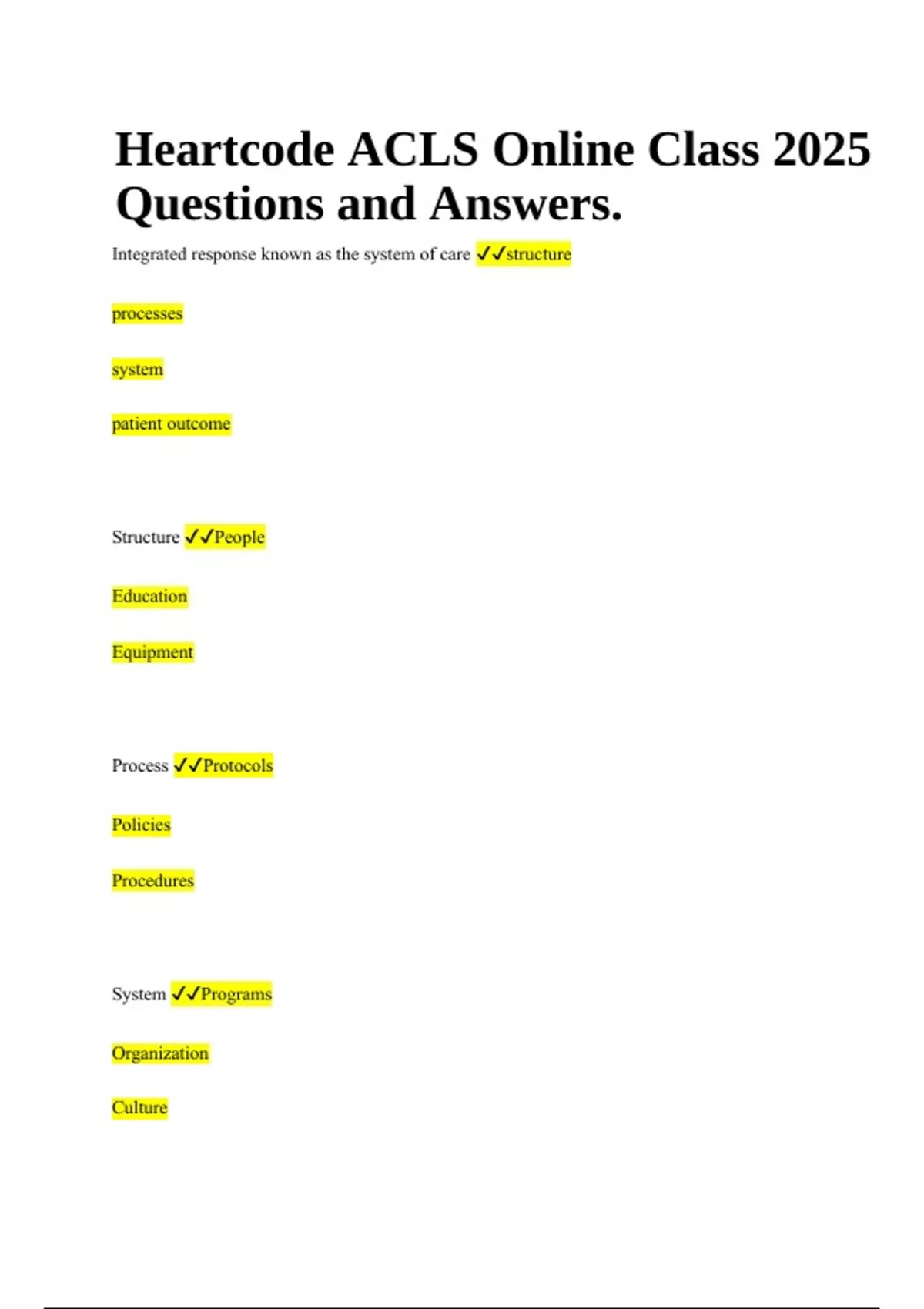 Heartcode ACLS Online Class 2025 Questions and Answers. - ACLS - Stuvia US