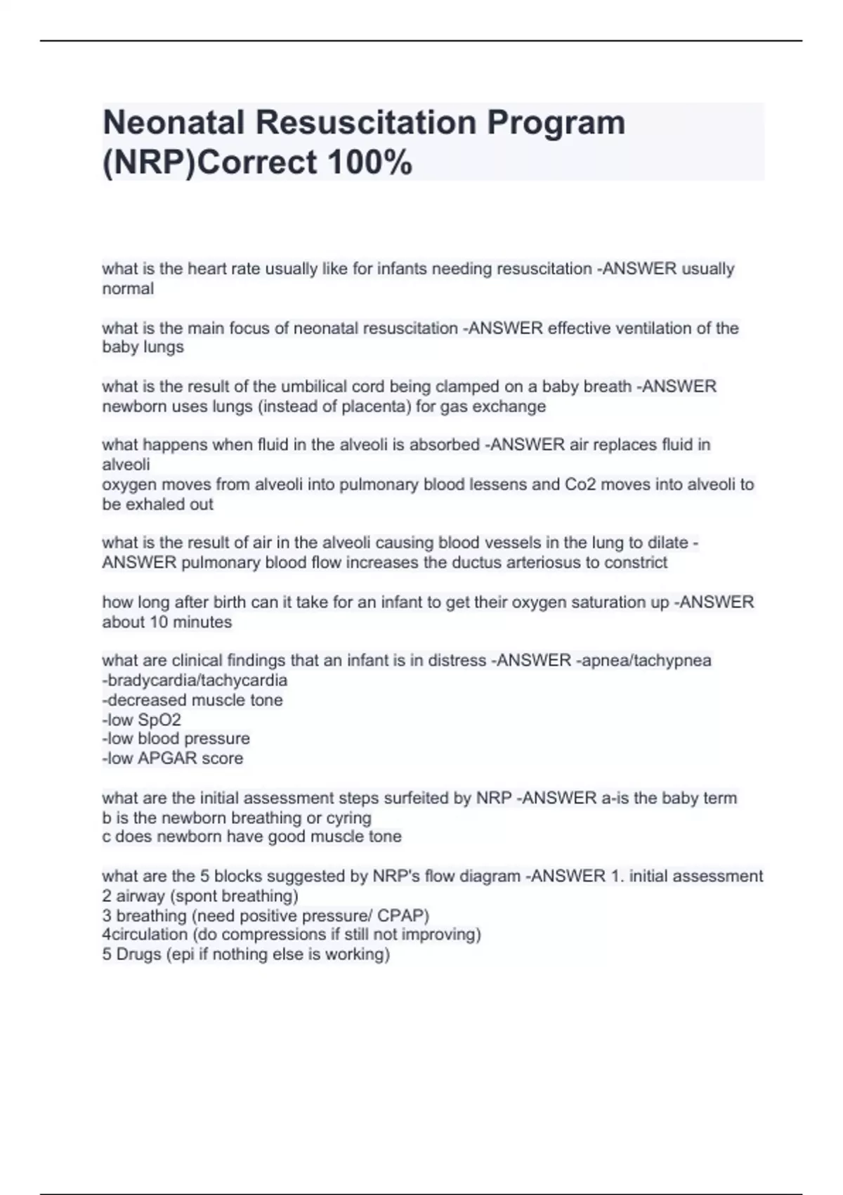 Neonatal Resuscitation Program (NRP)Correct 100% - Neonatal Resuscitation Program - Stuvia US