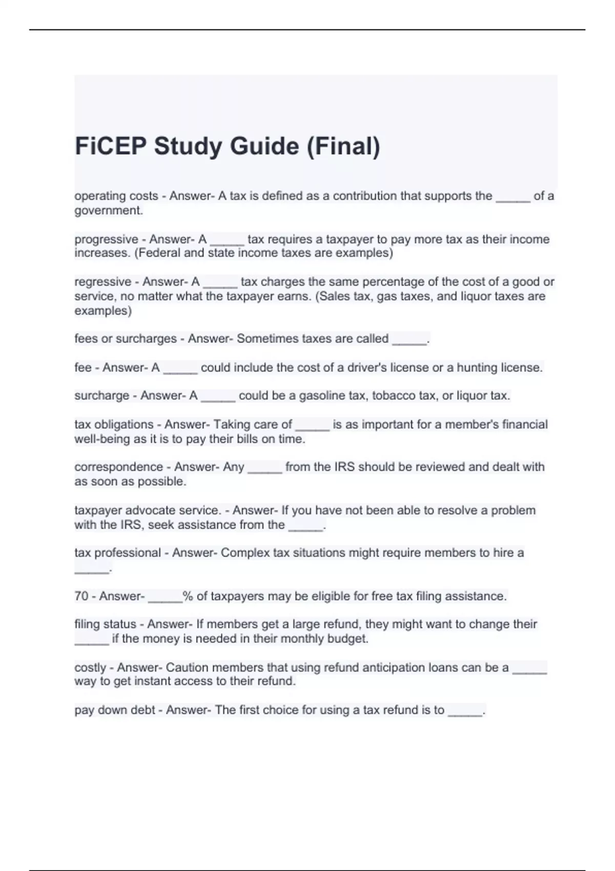 FiCEP Study Guide (Final) with complete solutions - FICEP - Stuvia US