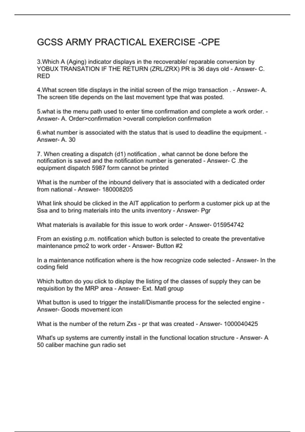GCSS ARMY PRACTICAL EXERCISE -CPE - GCSS ARMY - Stuvia US