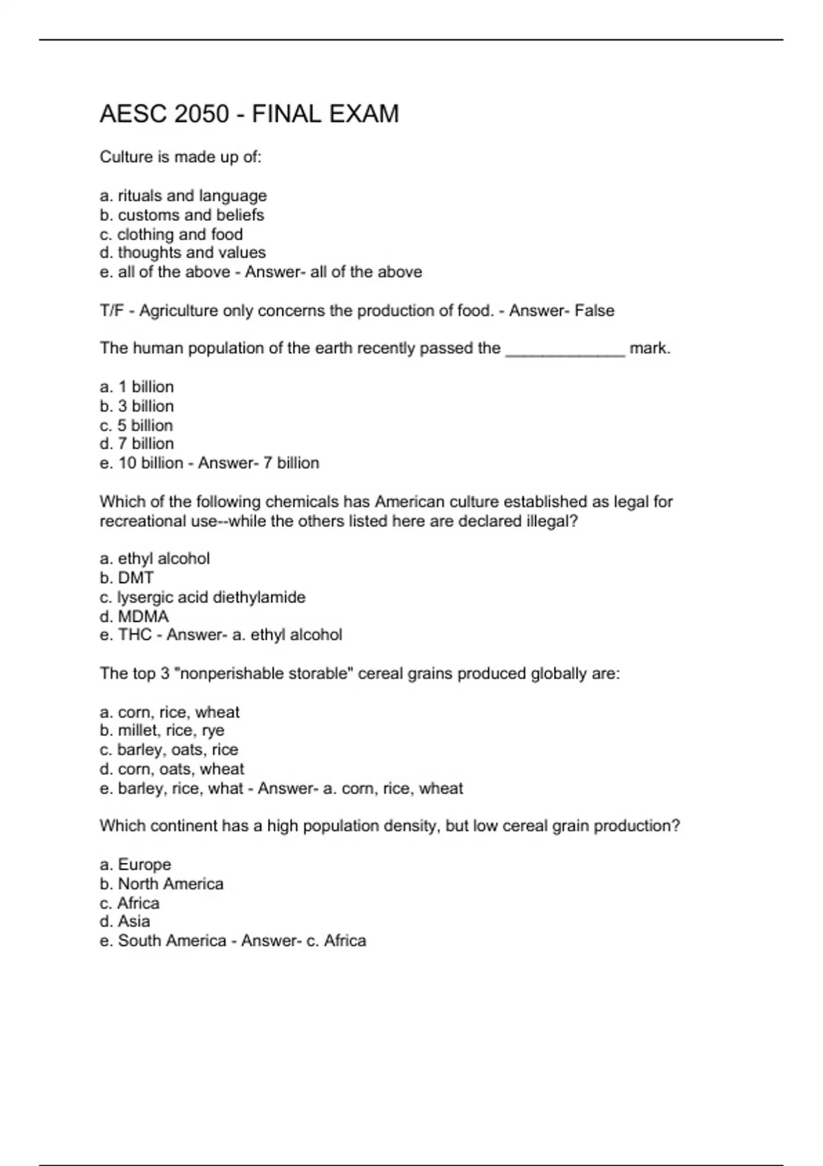 AESC 2050 - FINAL EXAM - AESC 2050 - Stuvia US