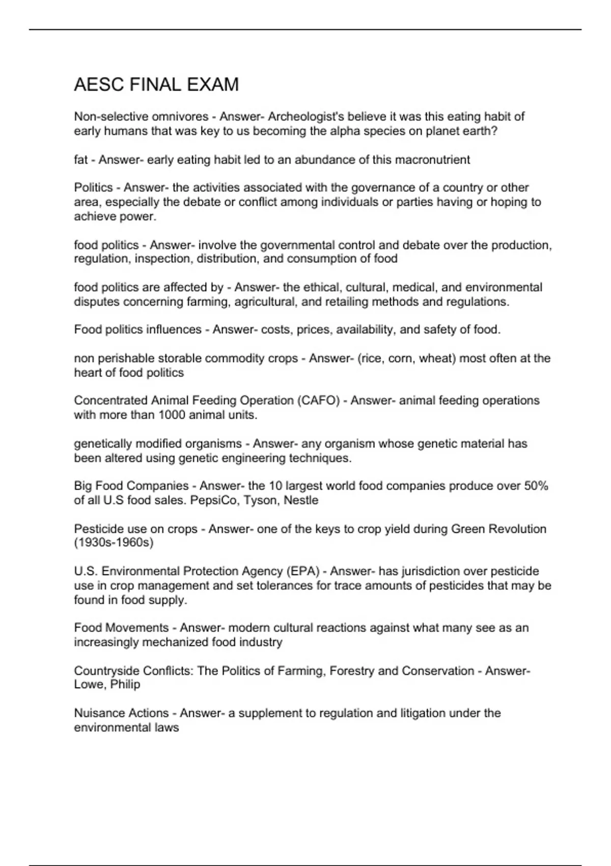 AESC FINAL EXAM - AESC - Stuvia US