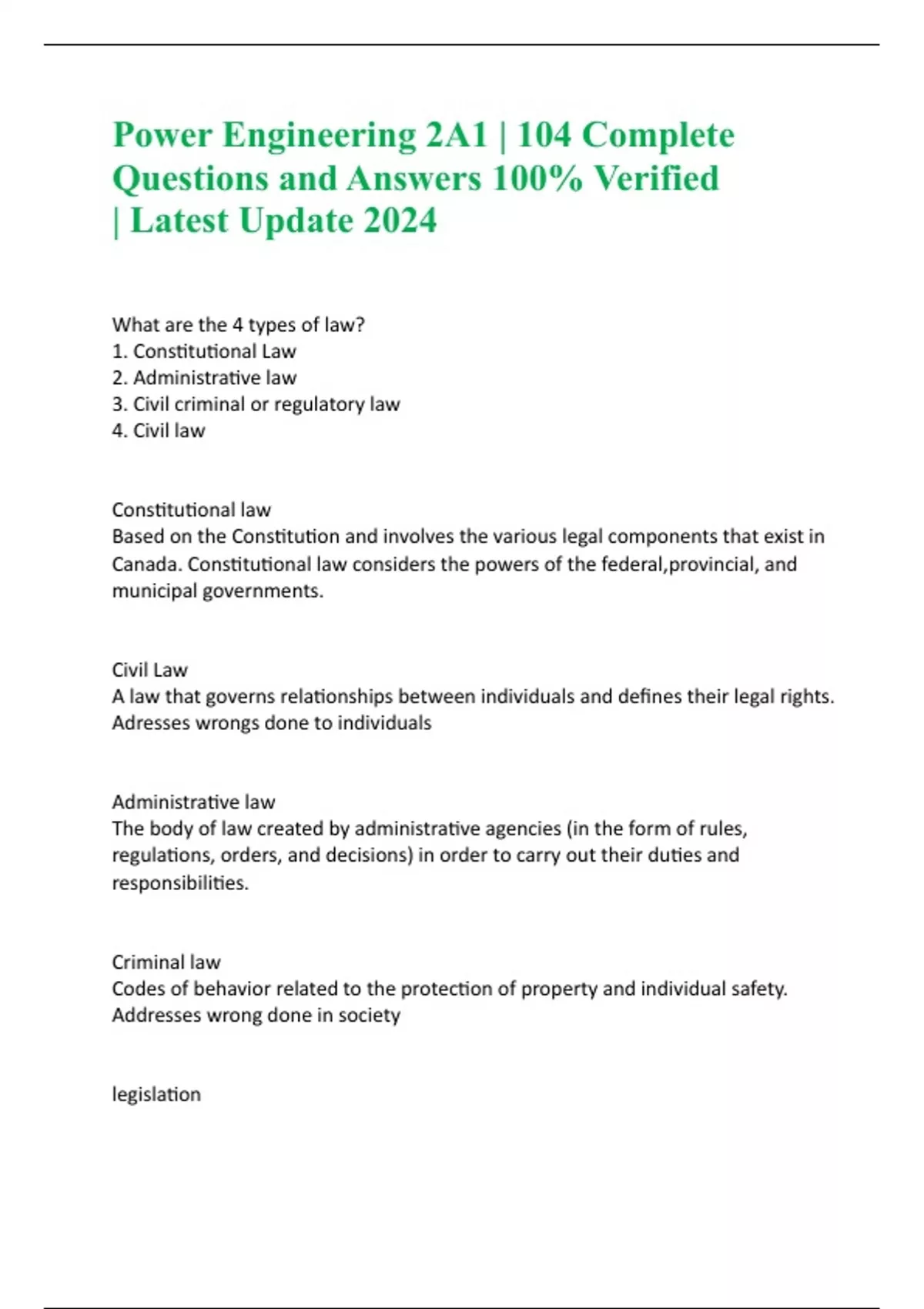 Power Engineering 2A1 | 104 Complete Questions and Answers 100% ...