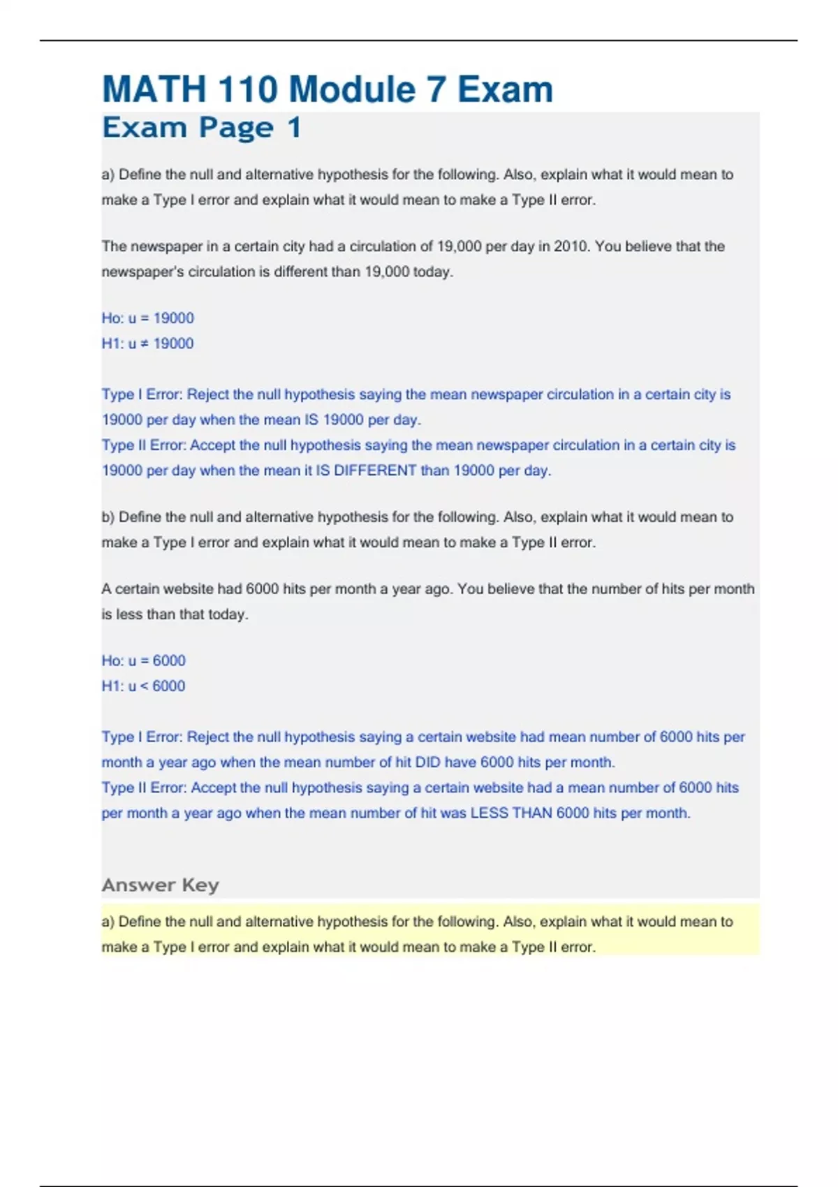 Math 110 Module 7 Exam Up To Date Math110 Module 7 Exam Math 110 Statistics Module 7 Exam