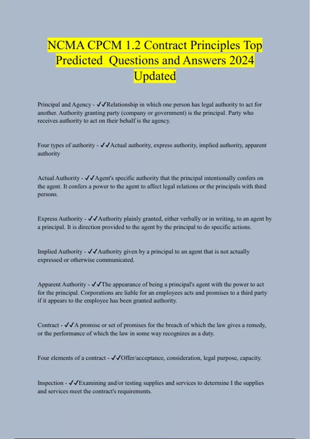 NCMA CPCM 1.2 Contract Principles Top Predicted Questions and Answers ...
