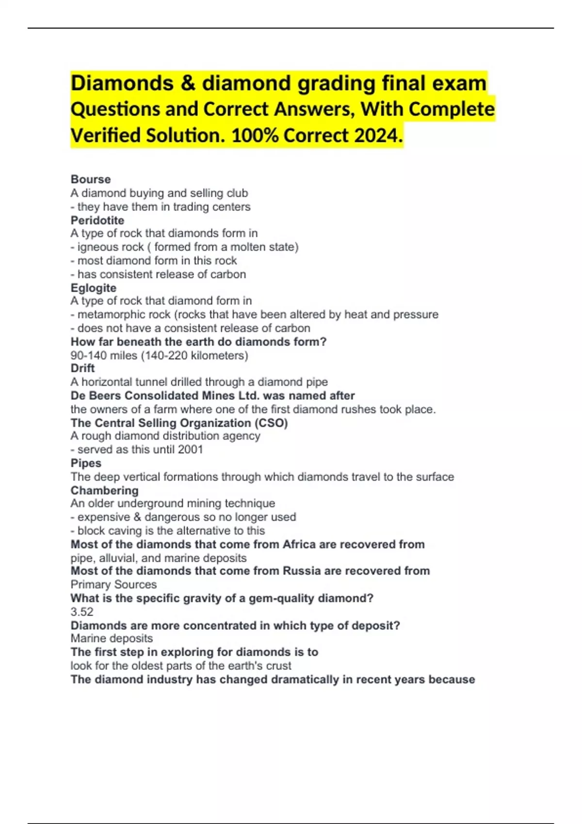 Diamonds & diamond grading final exam Questions and Correct Answers ...