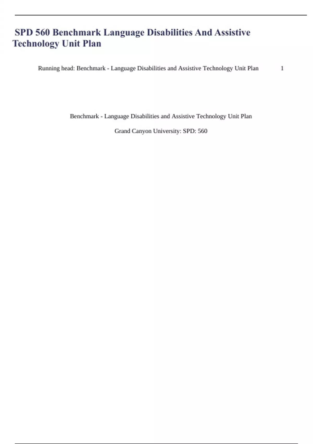 SPD 560 Benchmark Language Disabilities And Assistive Technology Unit ...