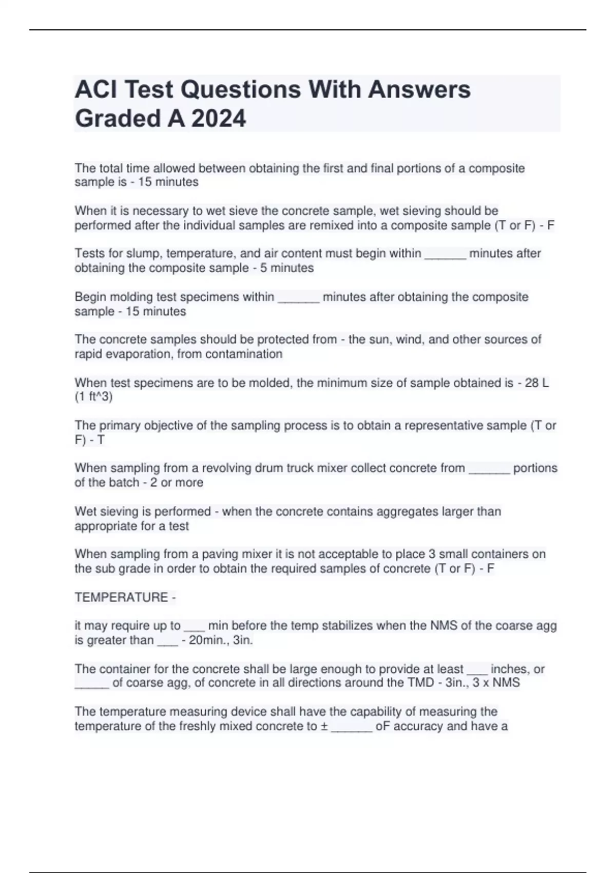 ACI Test Questions With Answers Graded A 2024 - ACI . - Stuvia US