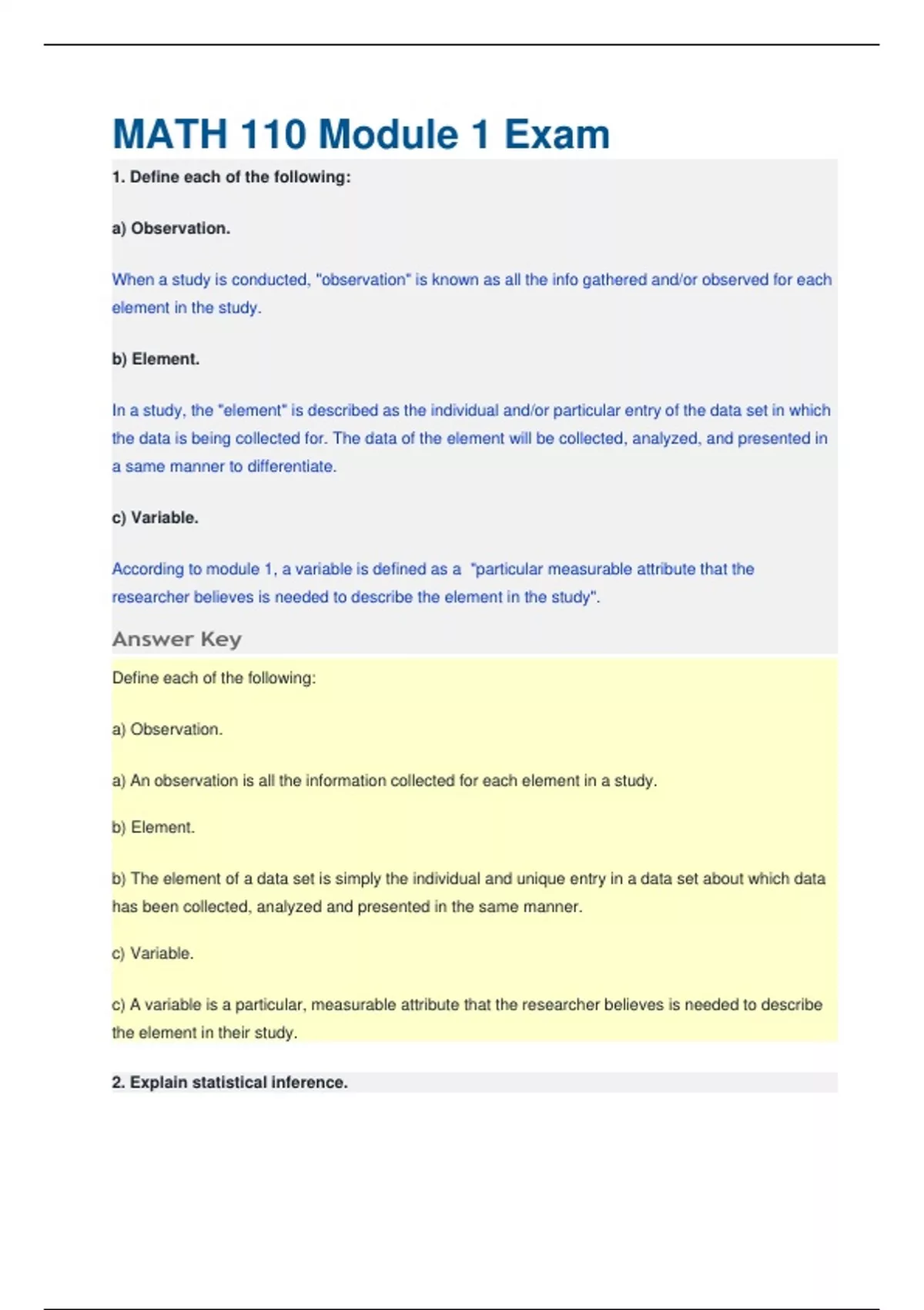 Math 110 Module 1 Exam Up To Date Math110 Module 1 Exam Math 110 Statistics Module 1 Exam