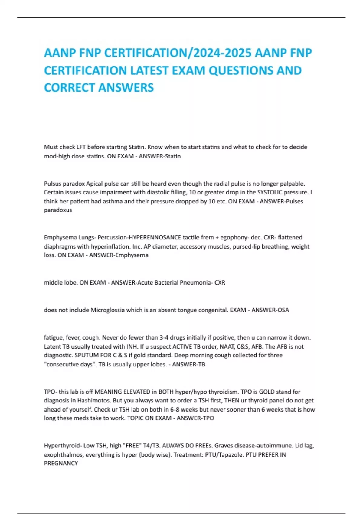 AANP FNP CERTIFICATION/ AANP FNP CERTIFICATION LATEST EXAM QUESTIONS ...