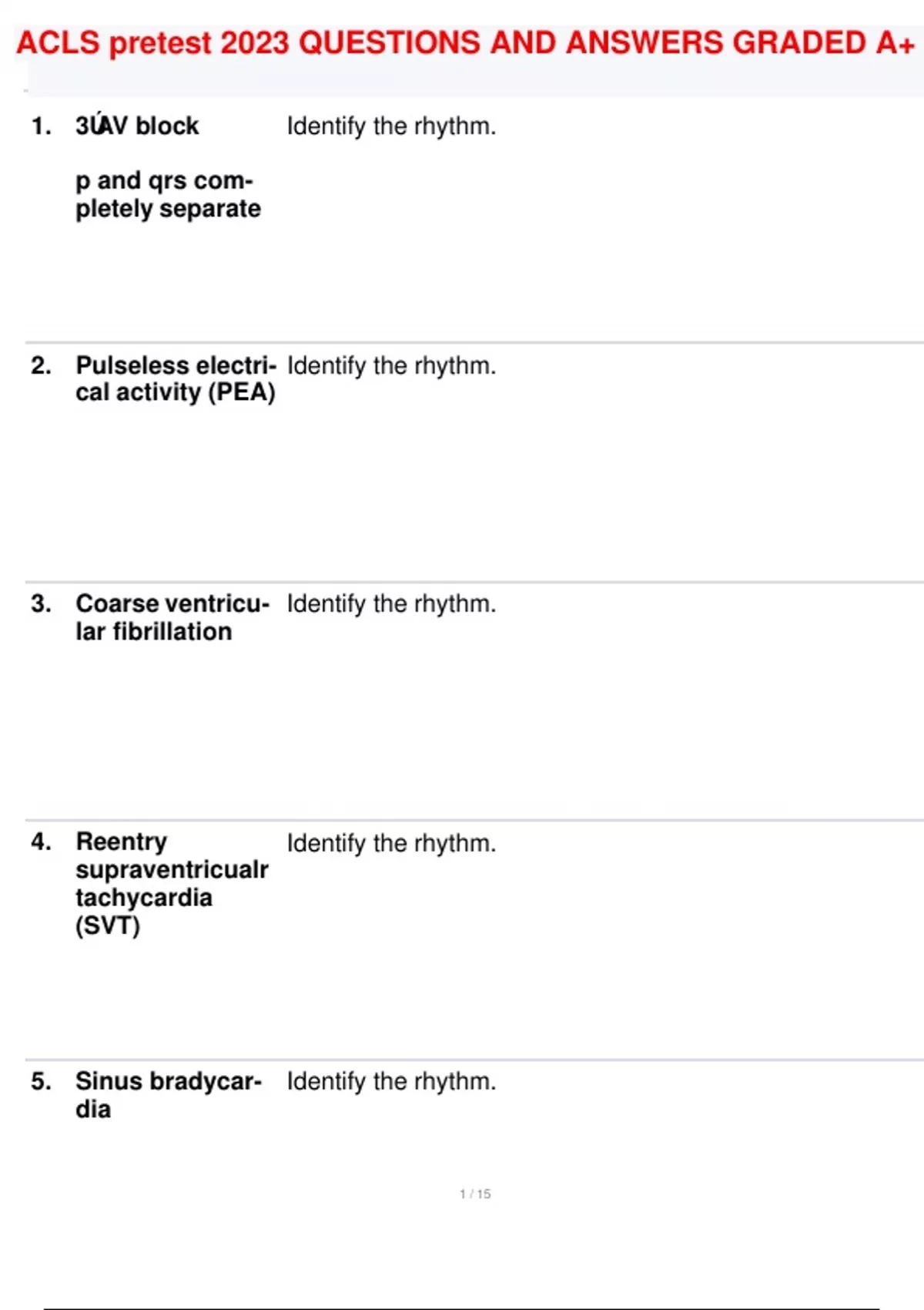 ACLS pretest 2023 QUESTIONS AND ANSWERS GRADED A+ - ACLS - Stuvia US