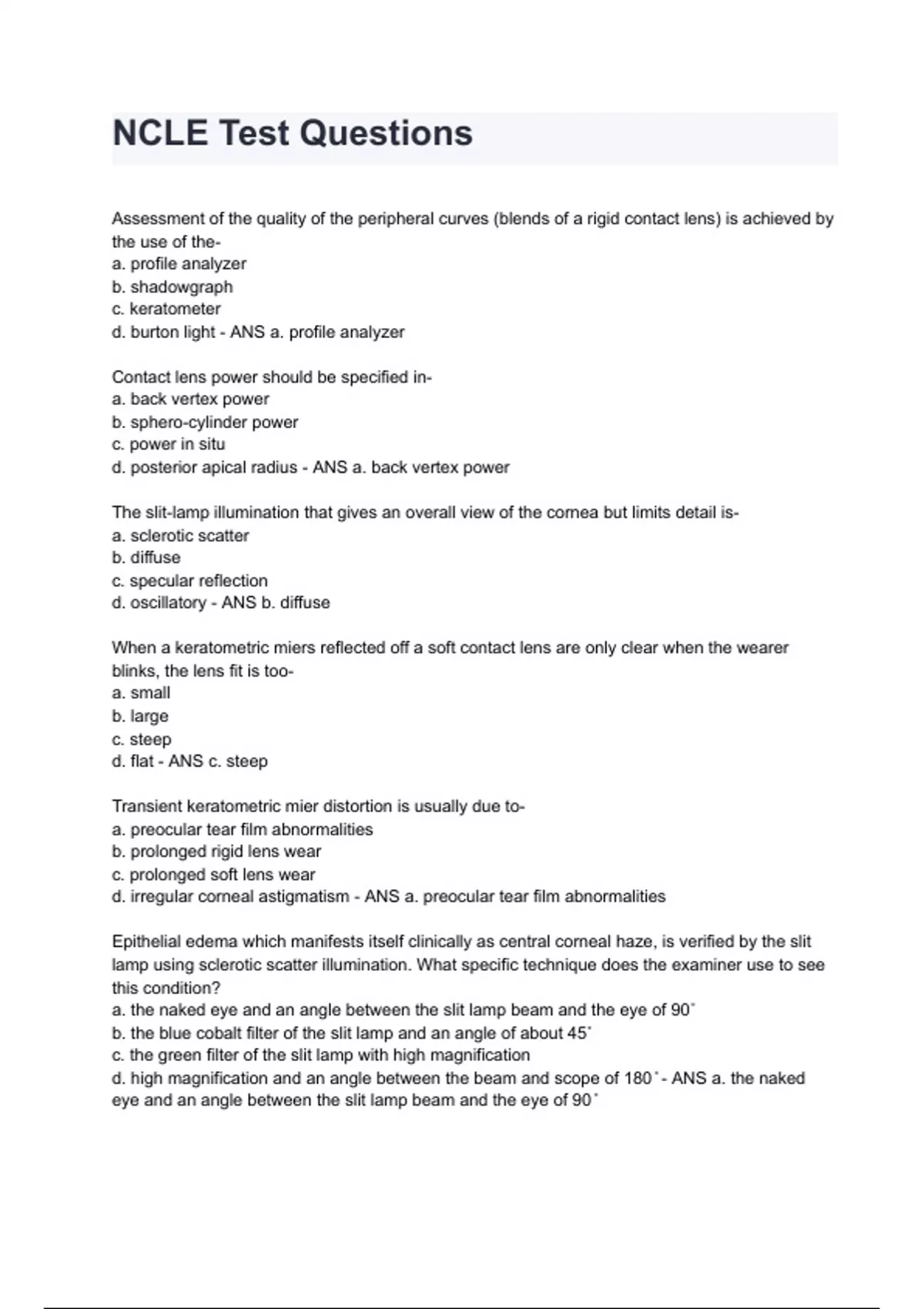 NCLE Test 2024 Questions & Answers (Graded A+ 100% Verified) - NCLE ...