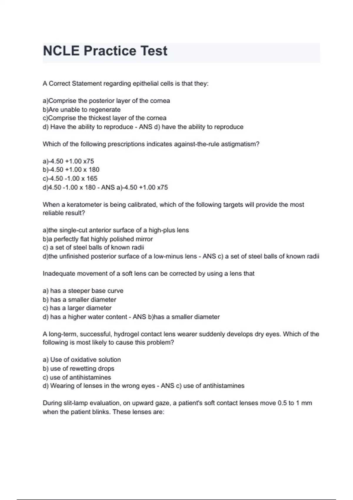 NCLE Practice Test 2024 Questions With Verified Solutions . - NCLE ...