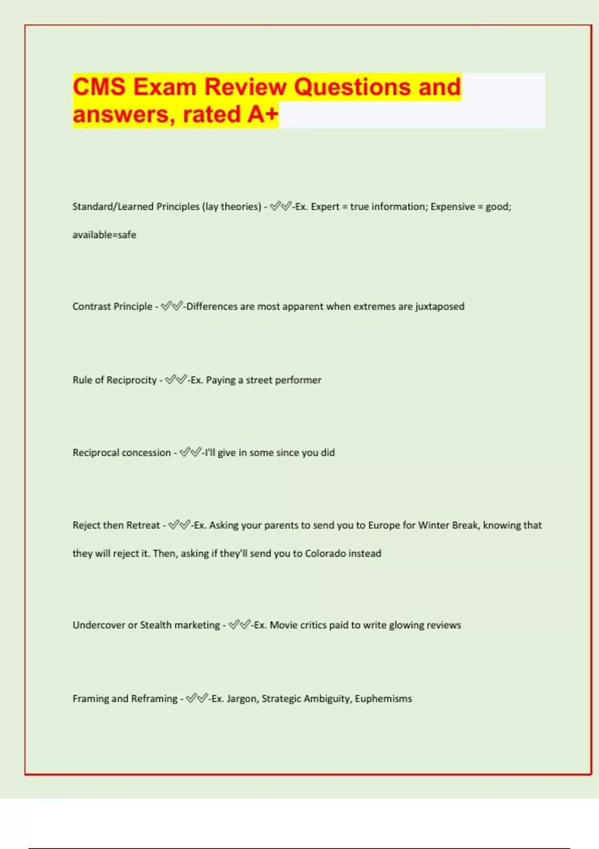 CMS Exam Review Questions and answers, rated A+/ APPROVED EXAM ...