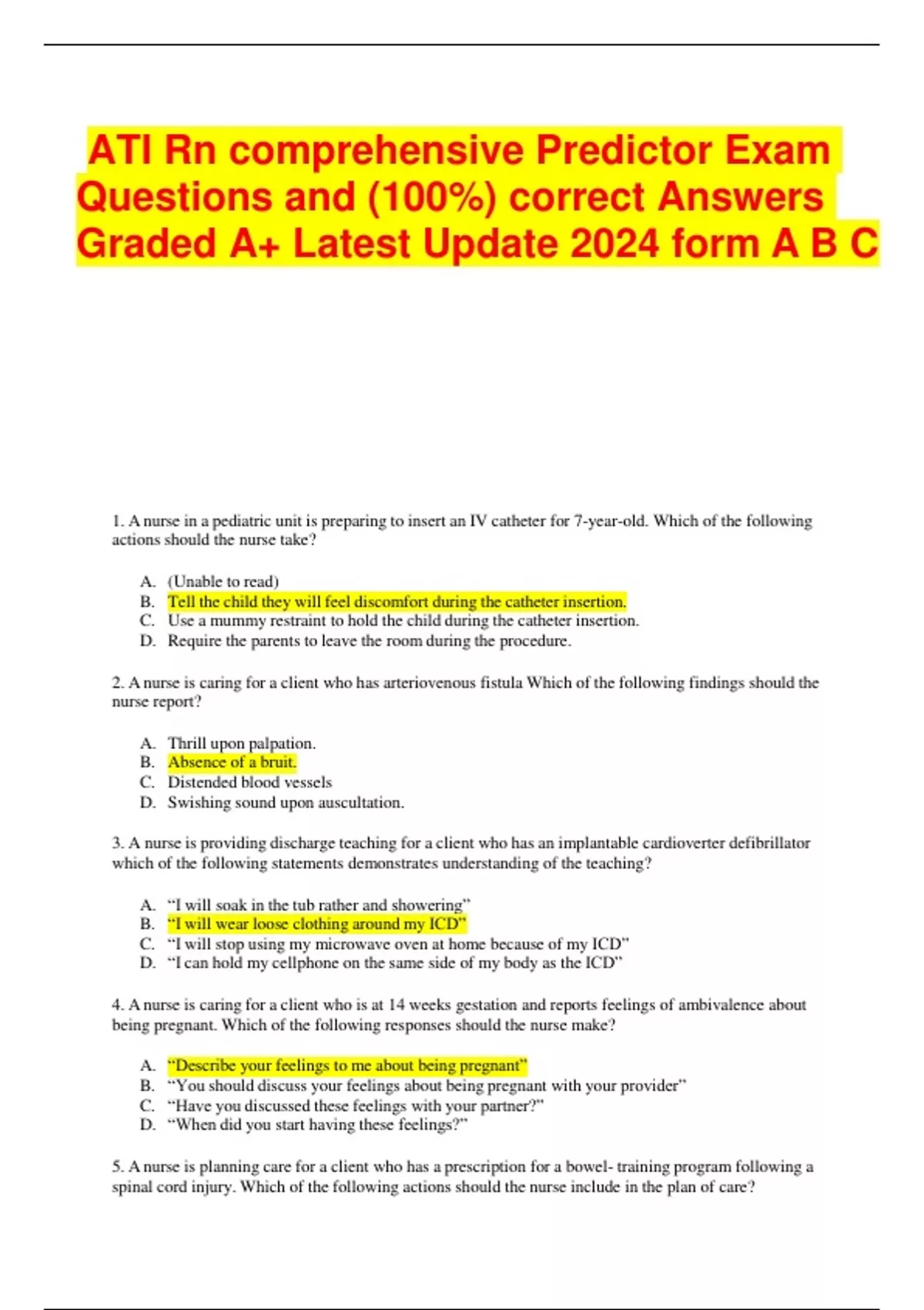 ATI Rn comprehensive Latest Update 2024 Predictor Exam Questions and ...