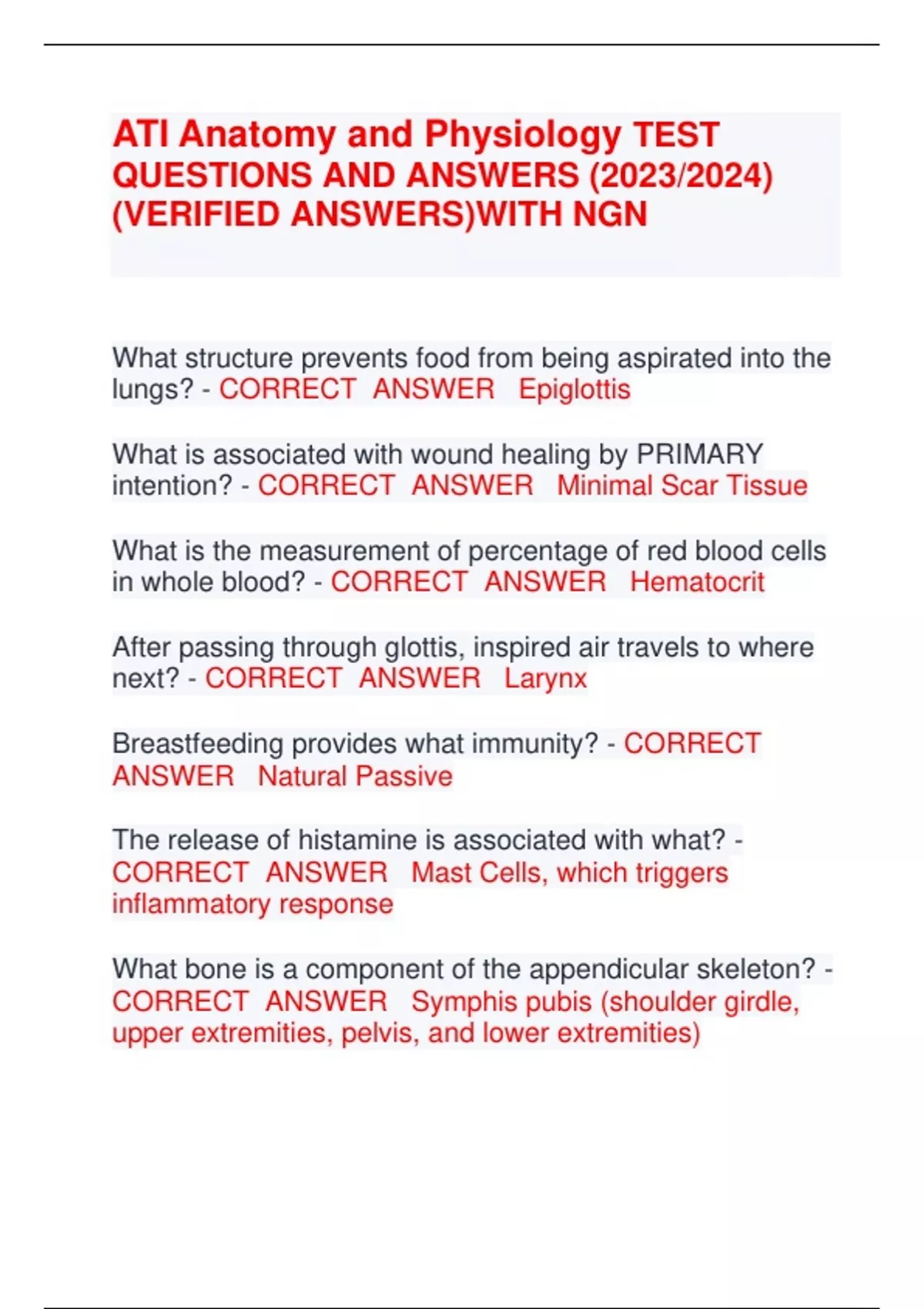 ATI Anatomy and Physiology TEST QUESTIONS AND ANSWERS (2023/2024 ...