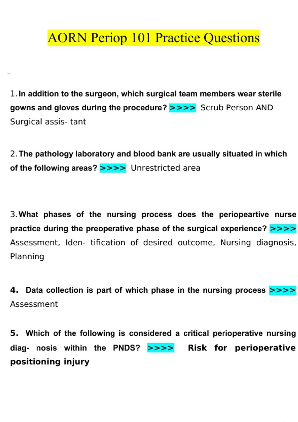 AORN Periop 101 Exams Bundle Pack Questions and Answers (2023/2024 ...