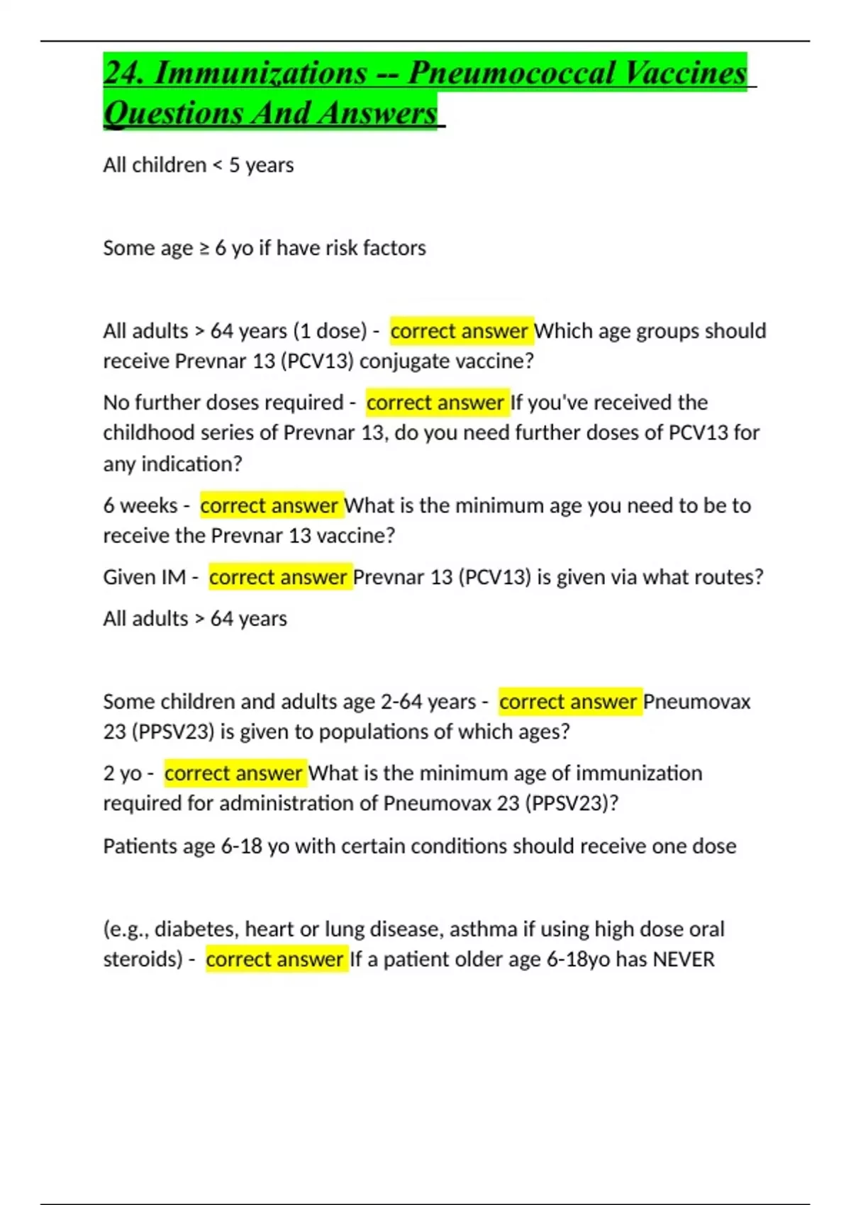 24. Immunizations -- Pneumococcal Vaccines Questions And Answers - 24 ...