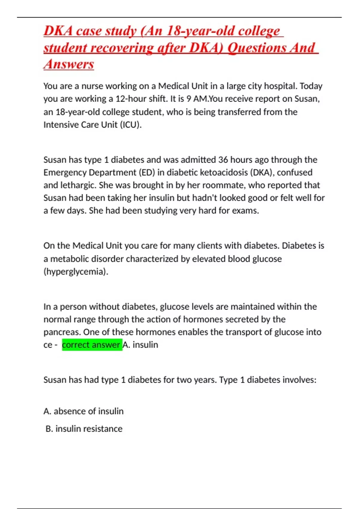 DKA case study (An 18-year-old college student recovering after DKA ...