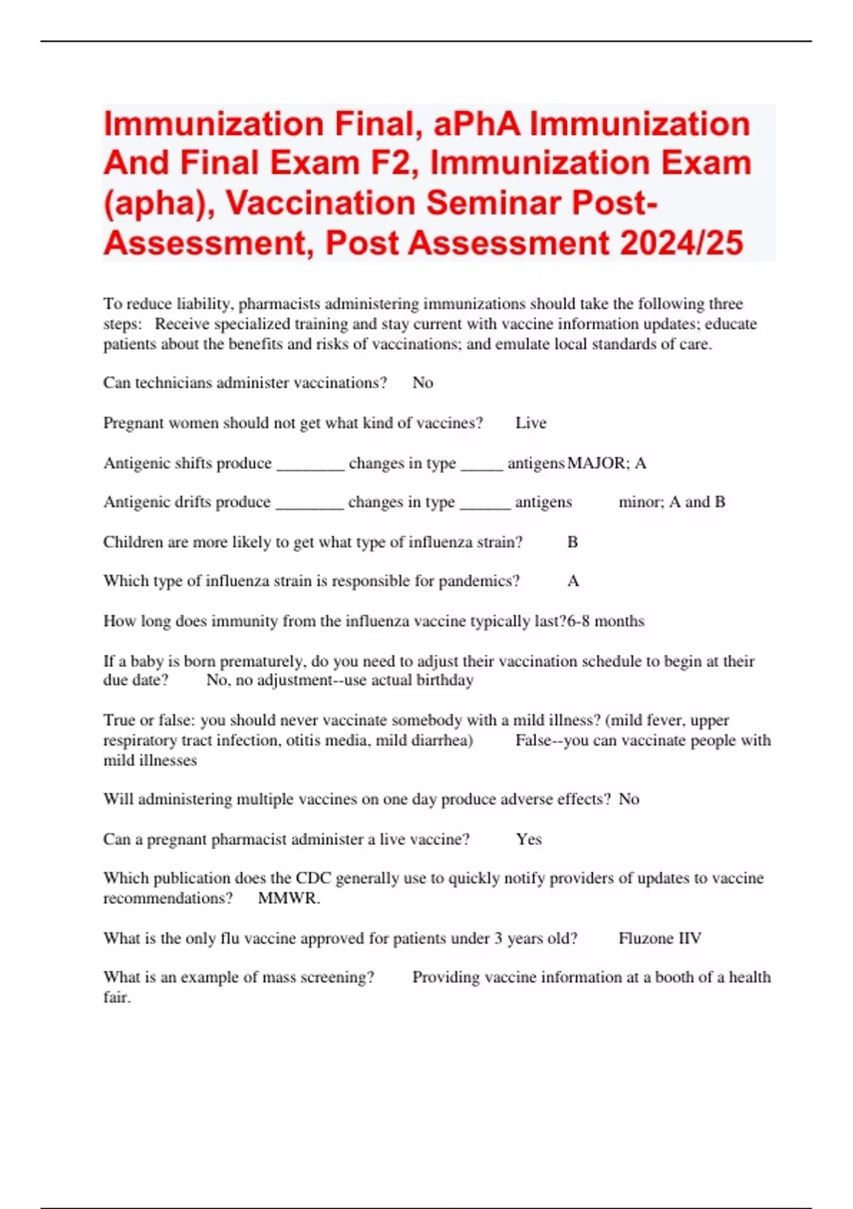 Immunization Final, aPhA Immunization And Final Exam F2, Immunization ...