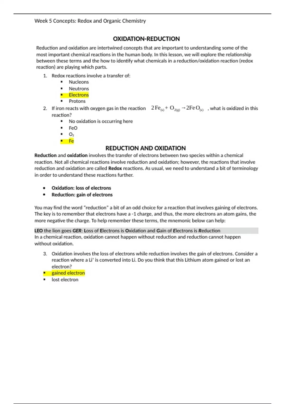 CHEM 120 Week 5 Concepts- Redox and Organic Chemistry - CHEM 120 ...