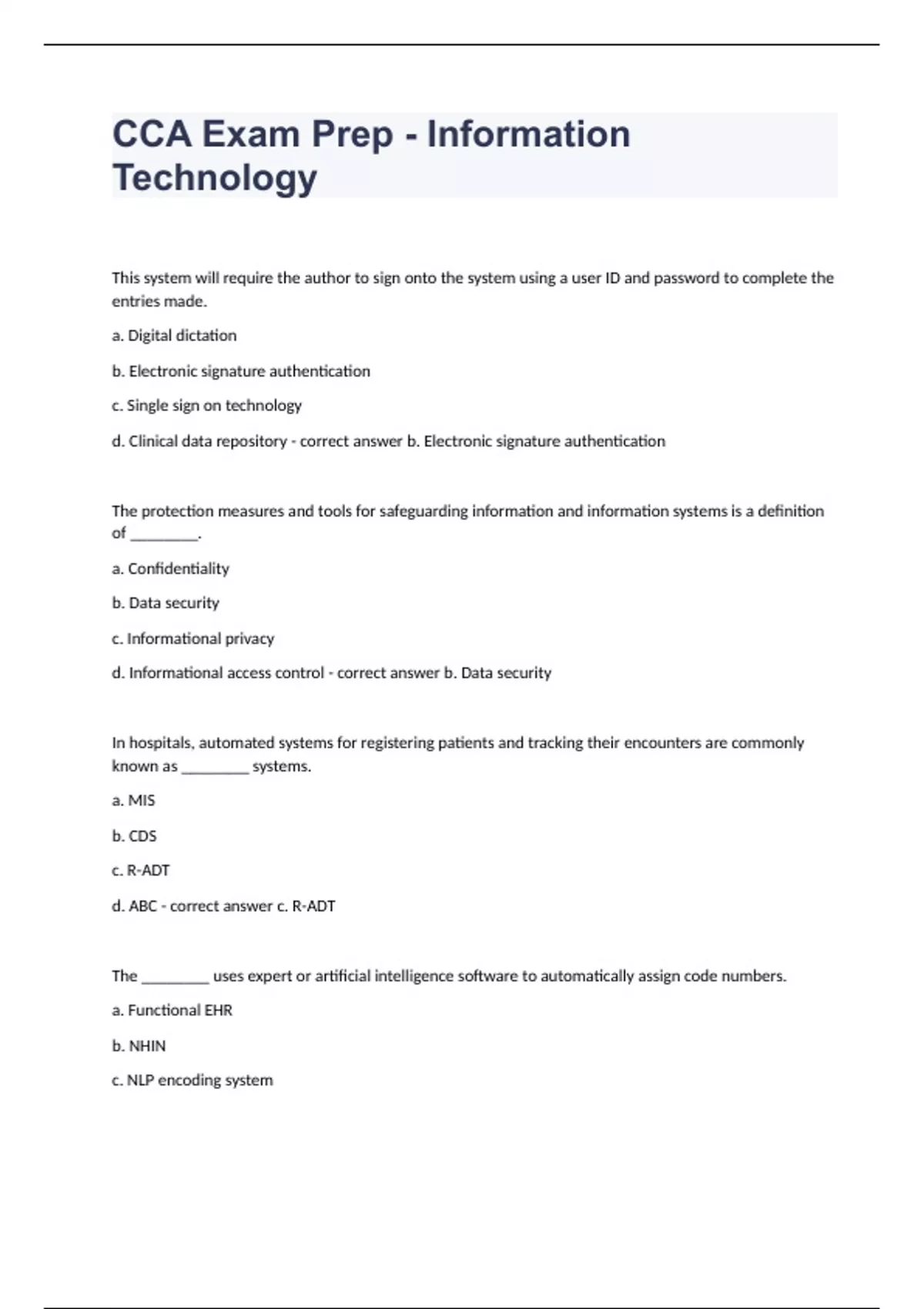 CCA Exam Domain 1 Prep Test Question And Answer 2023/2024. - CCA ...