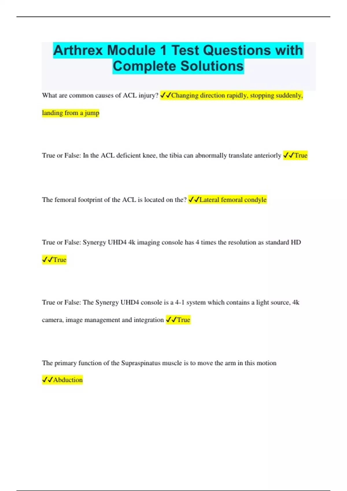 Arthrex Module 1 Test Questions with Complete Solutions - Arthrex ...