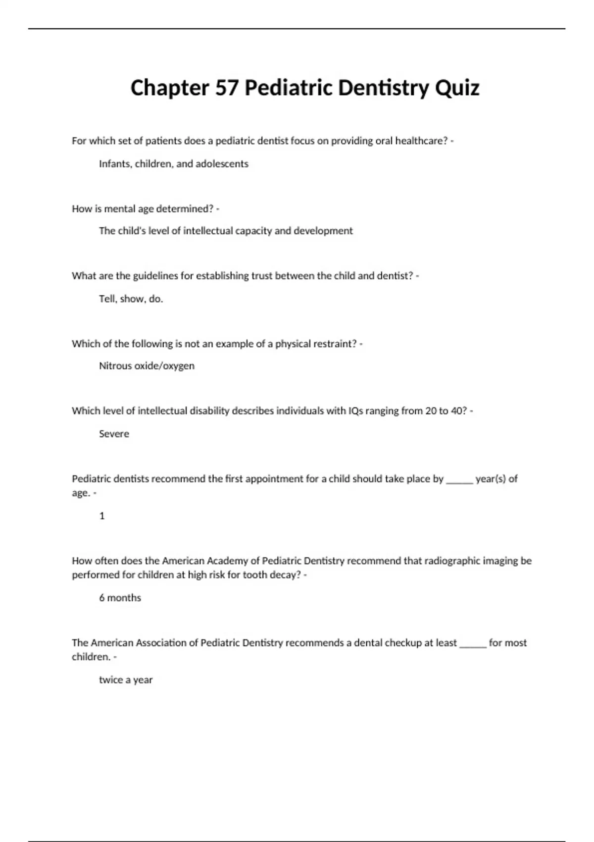 Chapter 57 Pediatric Dentistry QuiZ LATEST 2024 GRADED A PLUS ...