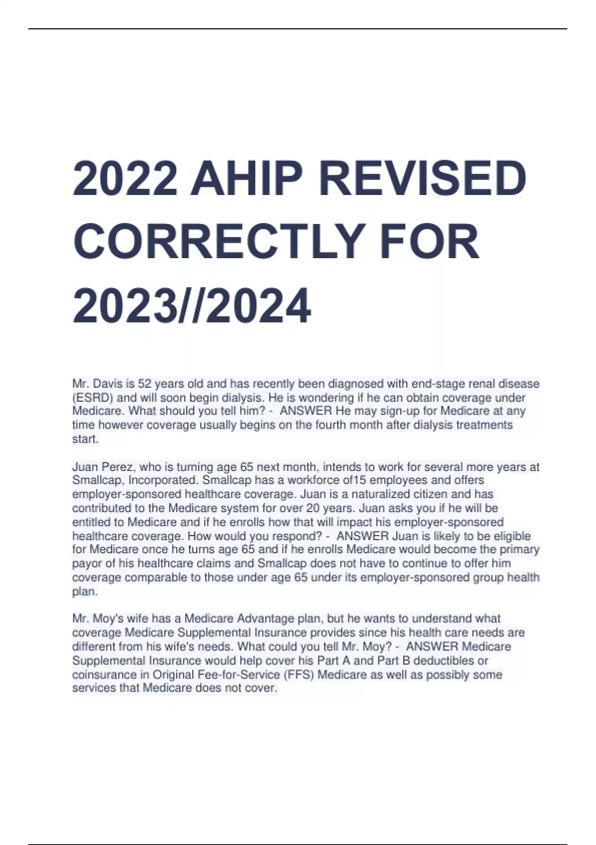 2022 AHIP REVISED CORRECTLY FOR 2023//2024 - AHIP REVISED C - Stuvia US