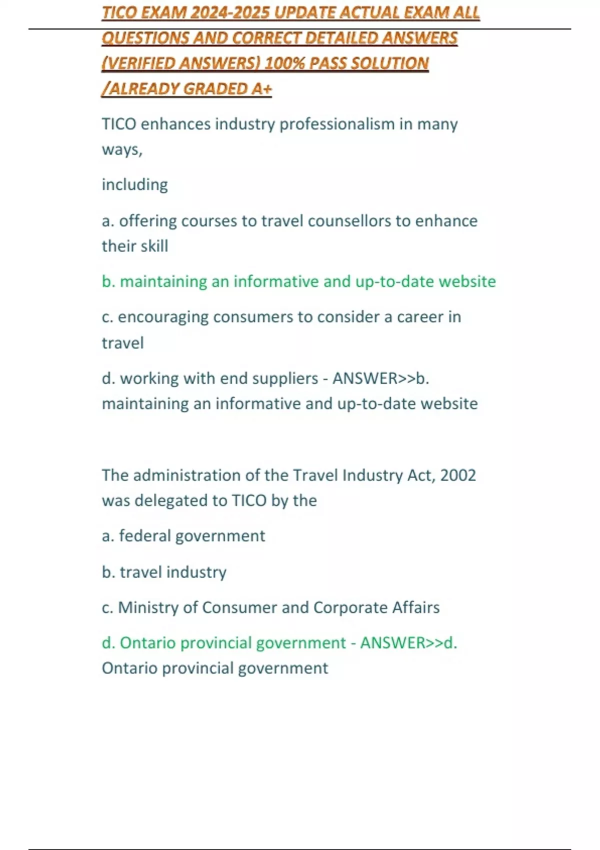 TICO EXAM UPDATE ACTUAL EXAM ALL QUESTIONS AND CORRECT DETAILED ANSWERS ...