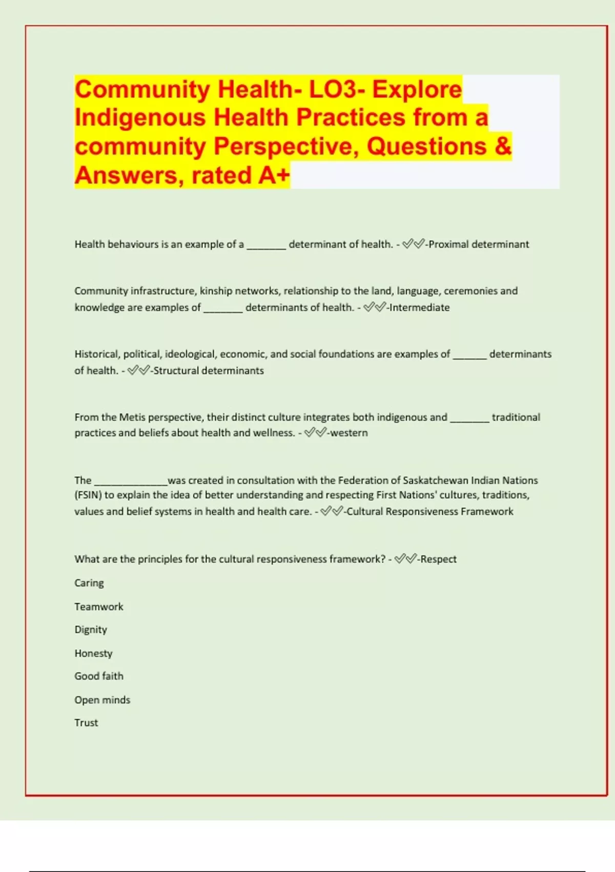 Community Health- LO3- Explore Indigenous Health Practices from a co ...