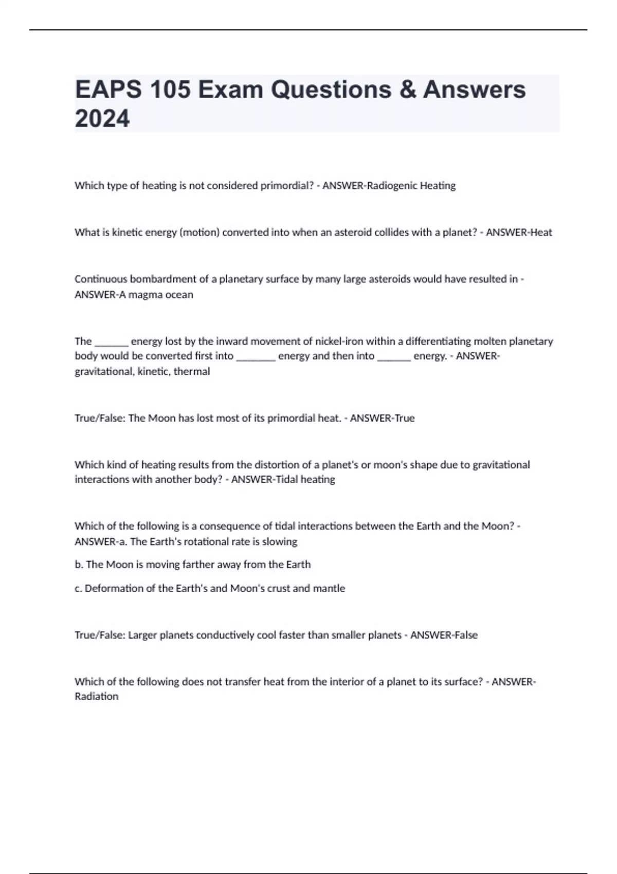 EAPS 105 Exam Questions & Answers 2024 - EAPS 105 - Stuvia US