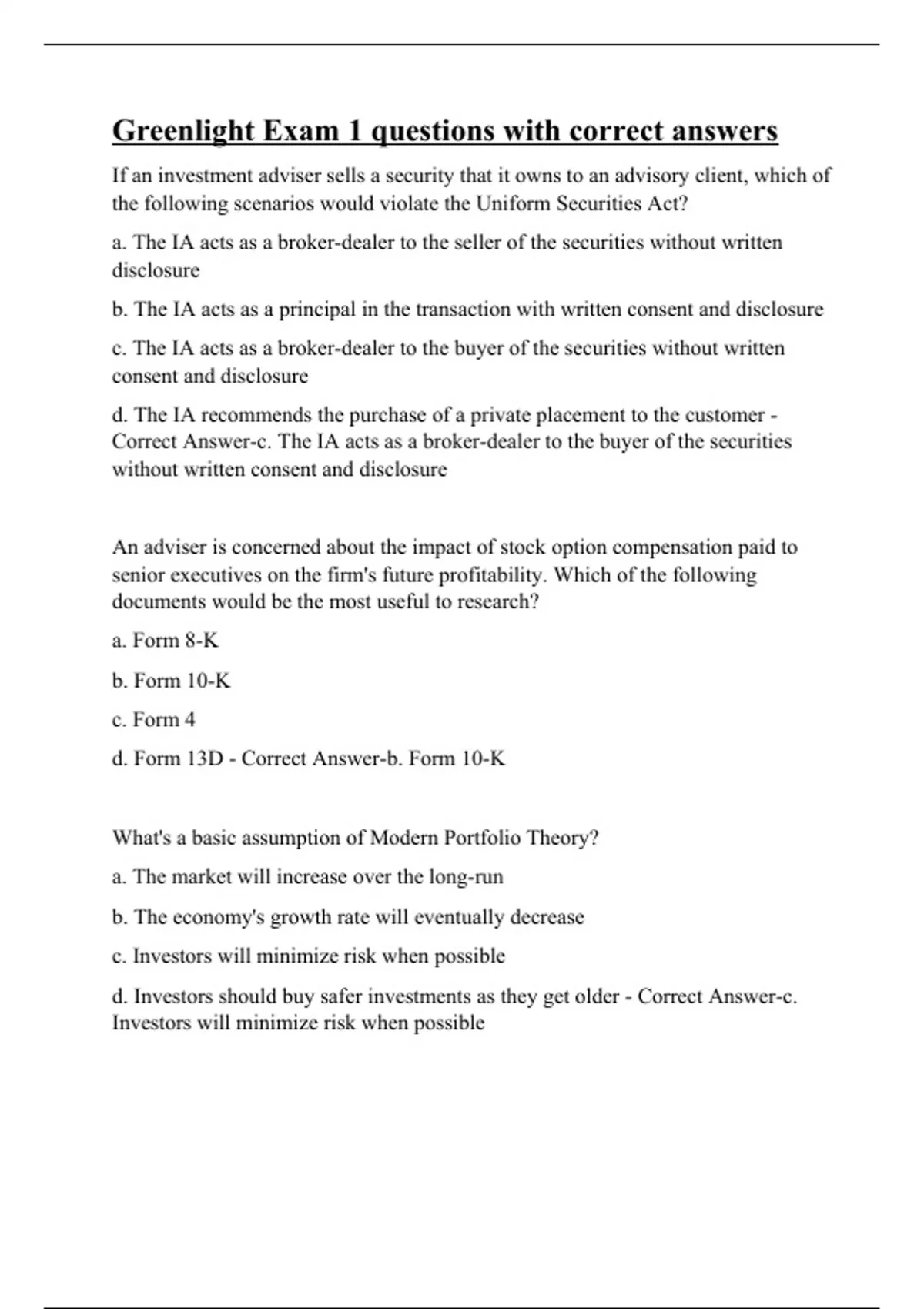 Greenlight Exam 1 questions with correct answers - Greenlight - Stuvia US