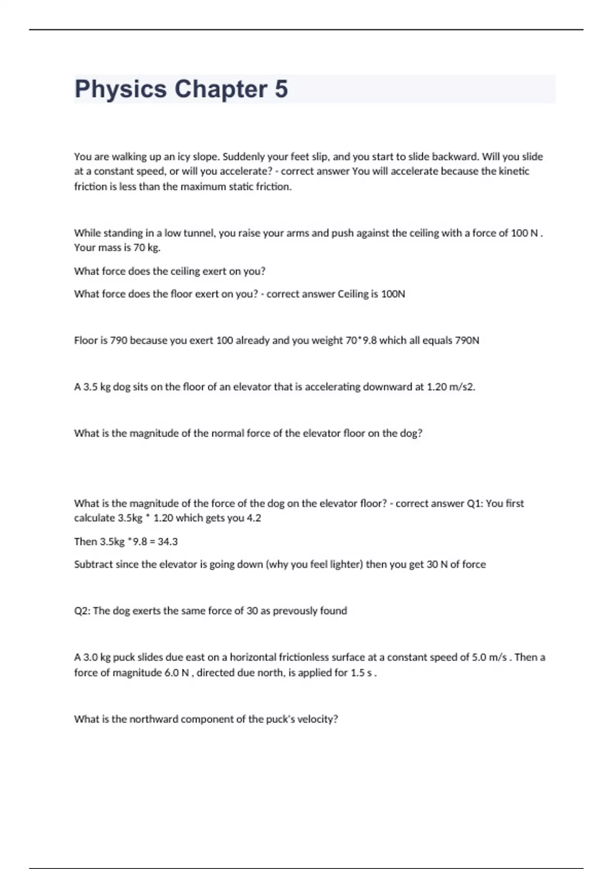 Physics Chapter 5 Question and answers 100% correct 2023/2024 - WRT CERTIFICATION - Stuvia US