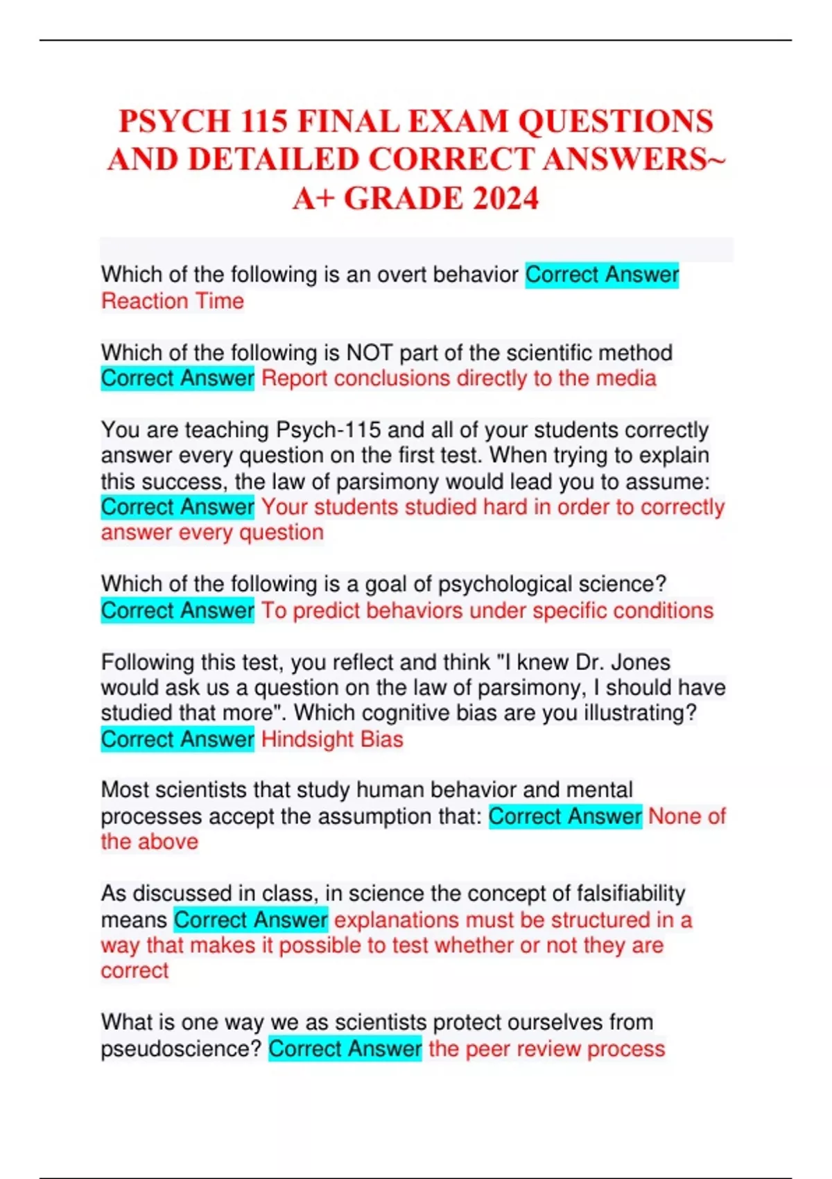 PSYCH 115 MIDTERM EXAMS, FINAL EXAMS AND QUIZZES 2024 - Stuvia US