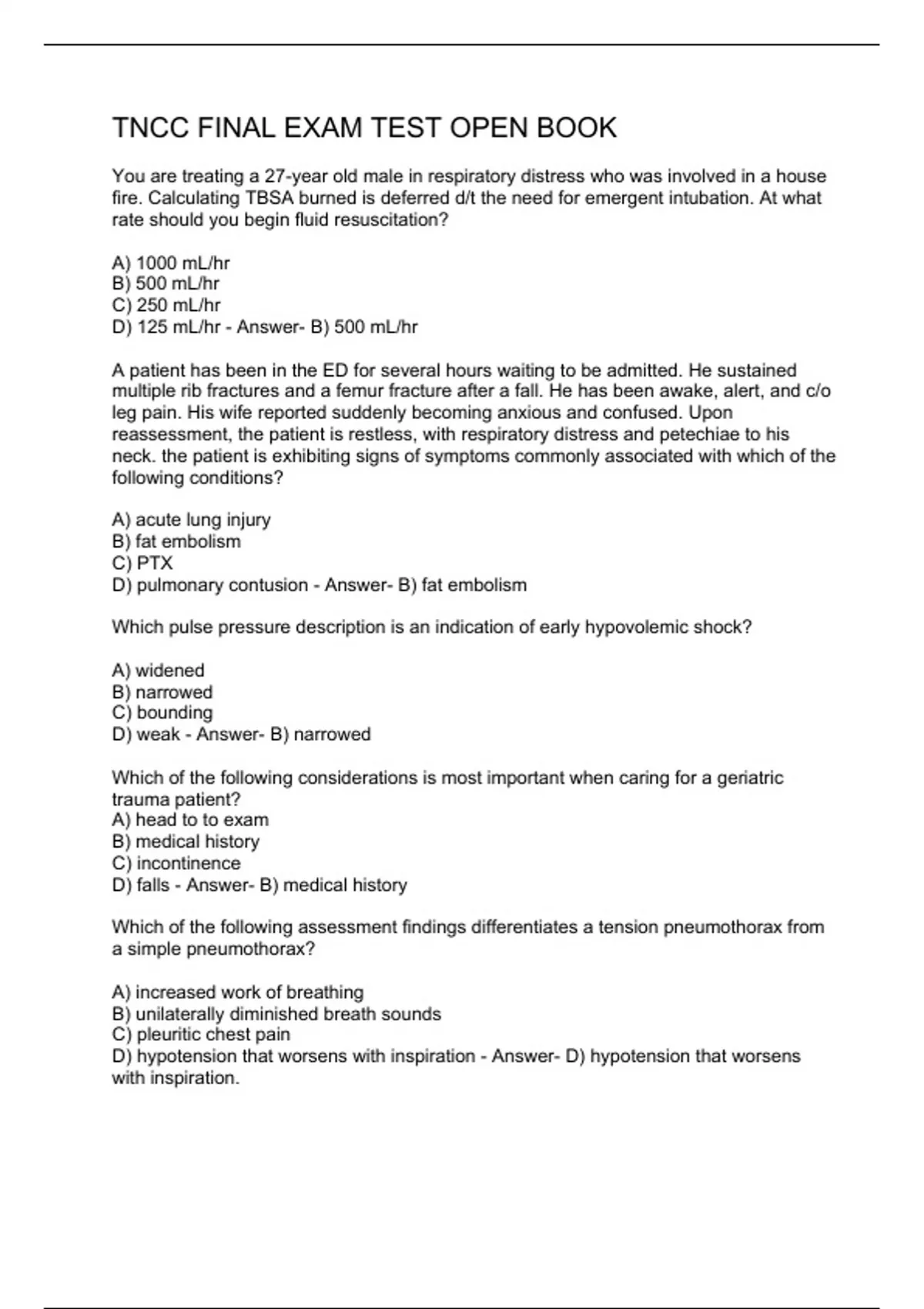 TNCC FINAL EXAM TEST OPEN BOOK - TNCC . - Stuvia US