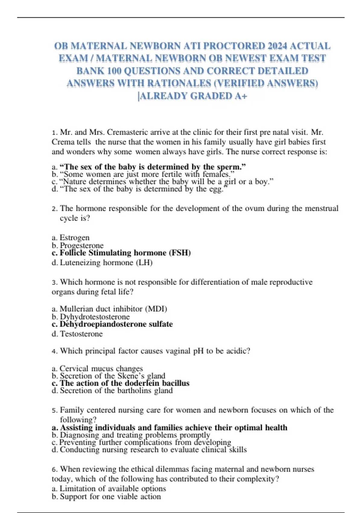 OB MATERNAL NEWBORN ATI PROCTORED 2024 ACTUAL EXAM / MATERNAL NEWBORN ...