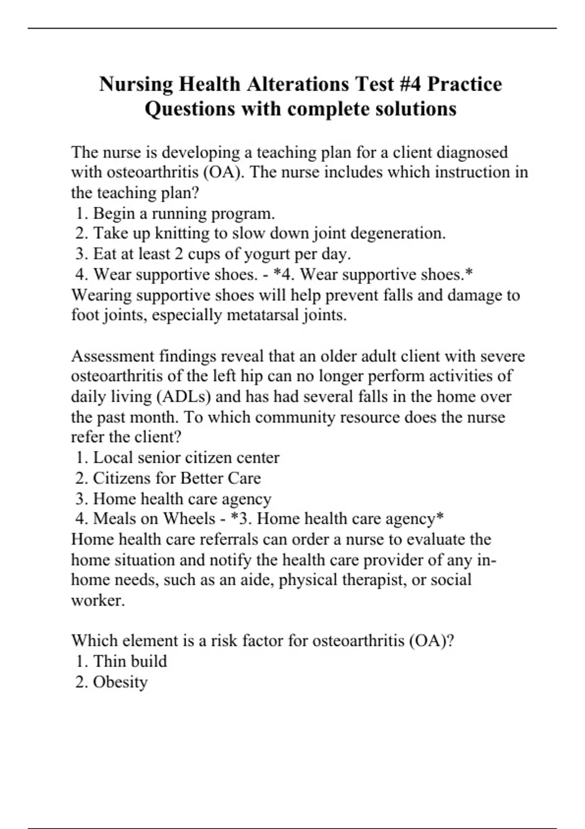 Nursing Health Alterations Test #4 Practice Questions with complete ...