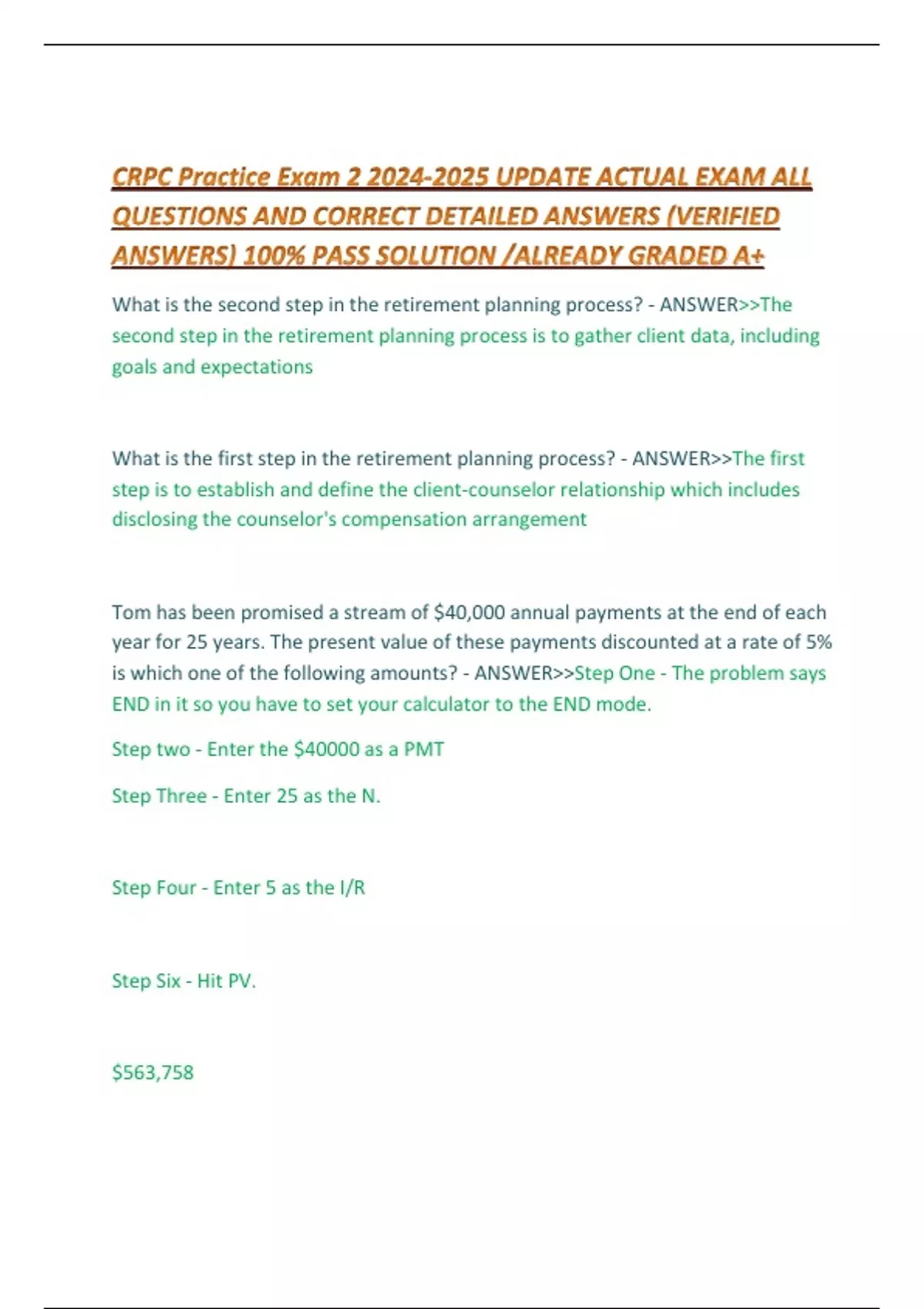 Crpc Practice Exam Update Actual Exam All Questions And Correct Detailed Answers Verified