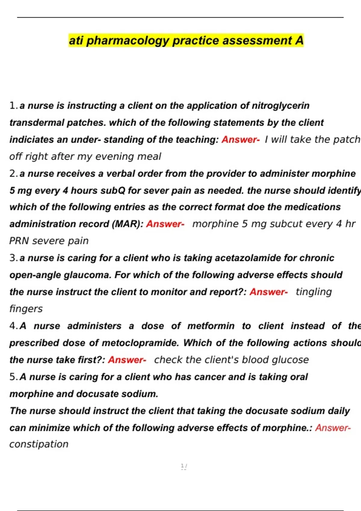 ati pharmacology practice assessment A Questions With Correct Answers ...