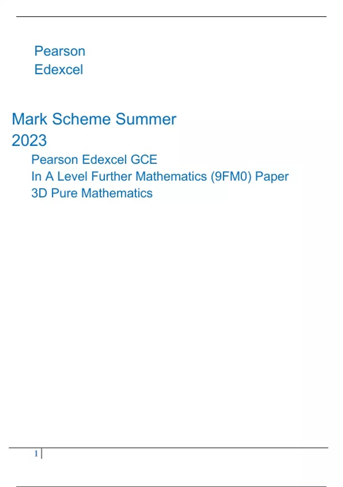 Pearson Edexcel GCE In A Level Further Mathematics (9FM0) Paper 3D Pure ...